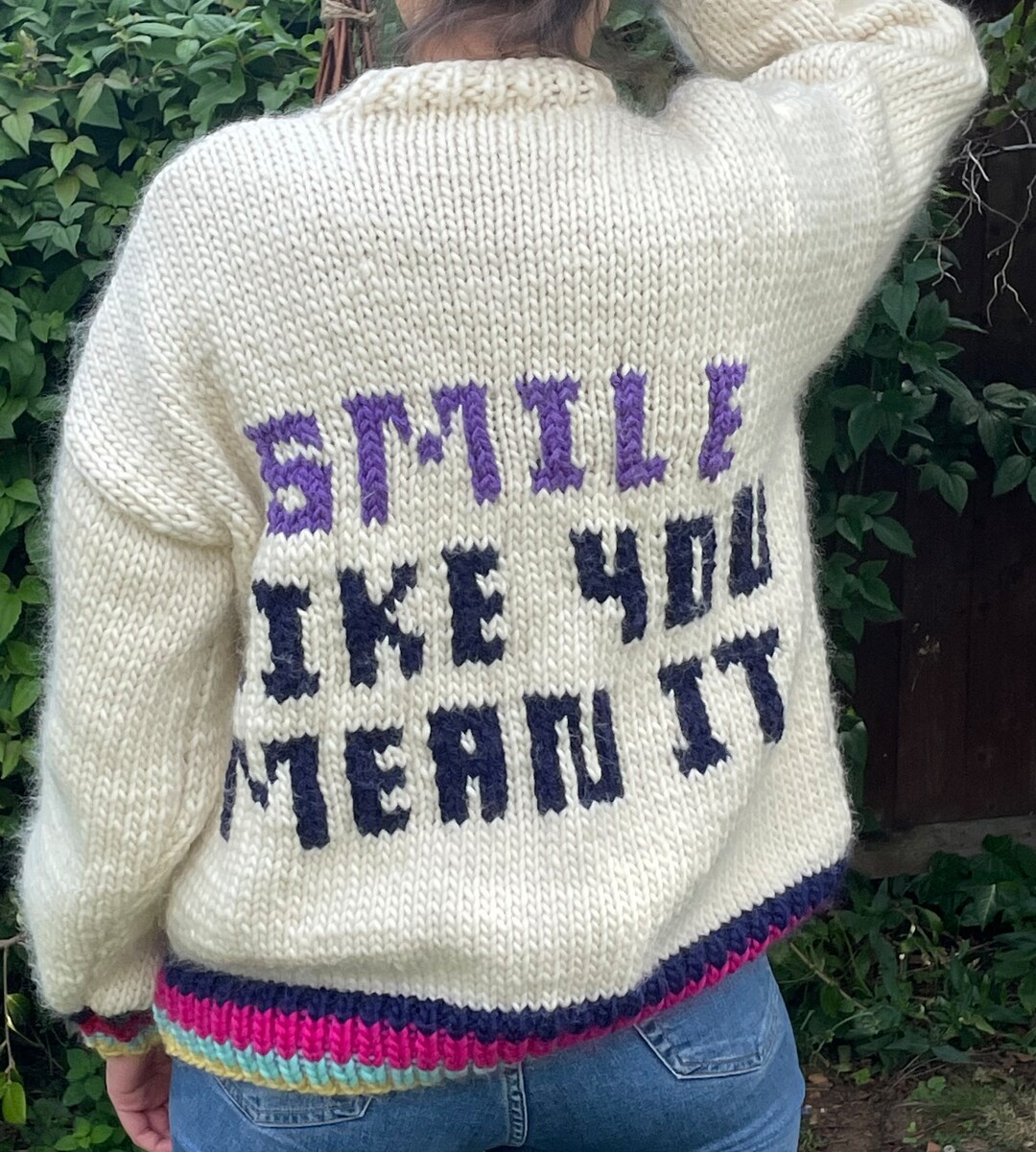 Hand Knitted Merino Wool Smiley Face Jumper - Etsy