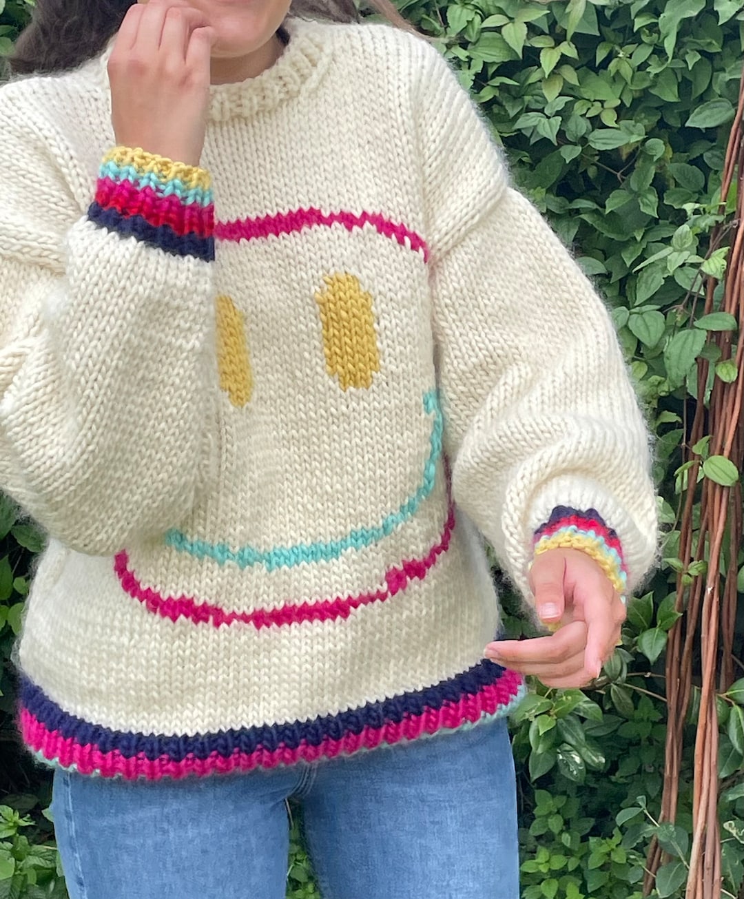100% Merino Wool Smiley Face Jumper - Etsy