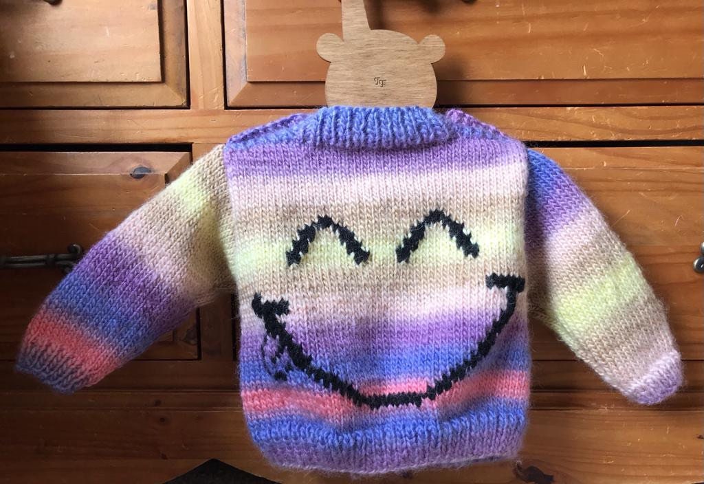 Smiley Face Jumper (handknitted Multicoloured Chunky Girls Jumper - Age ...