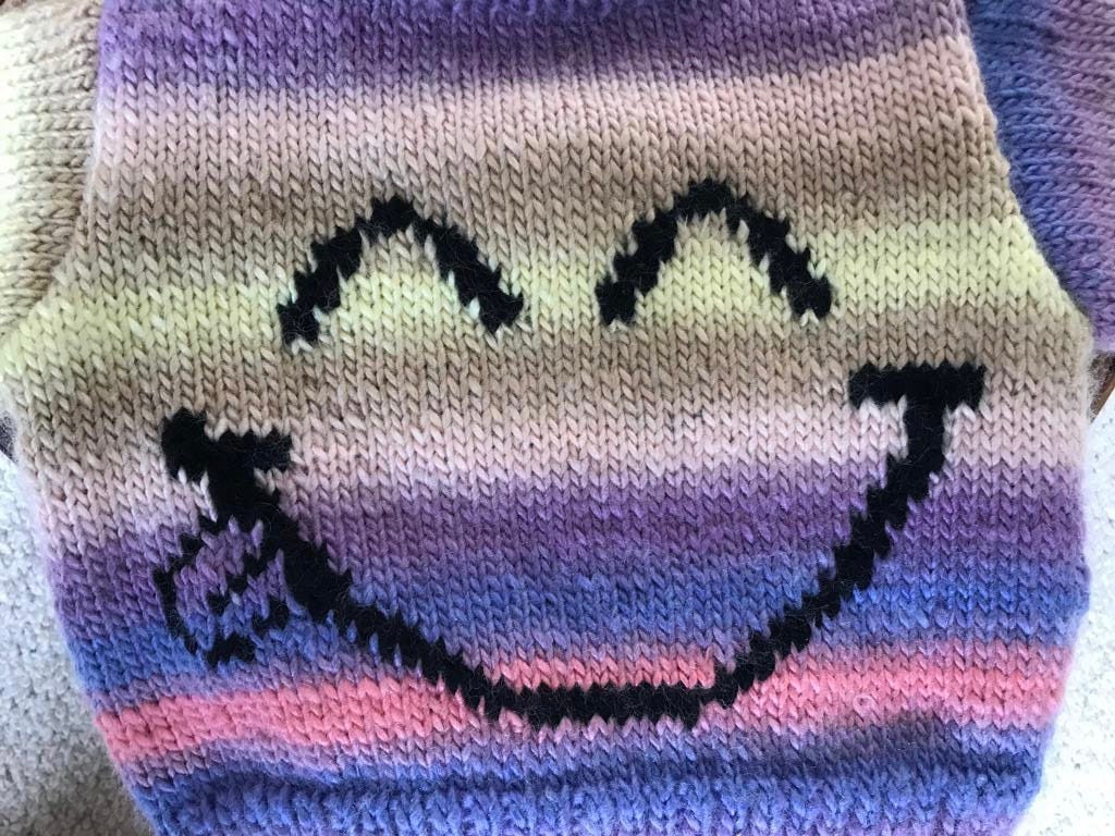 Smiley Face Jumper (handknitted Multicoloured Chunky Girls Jumper - Age ...