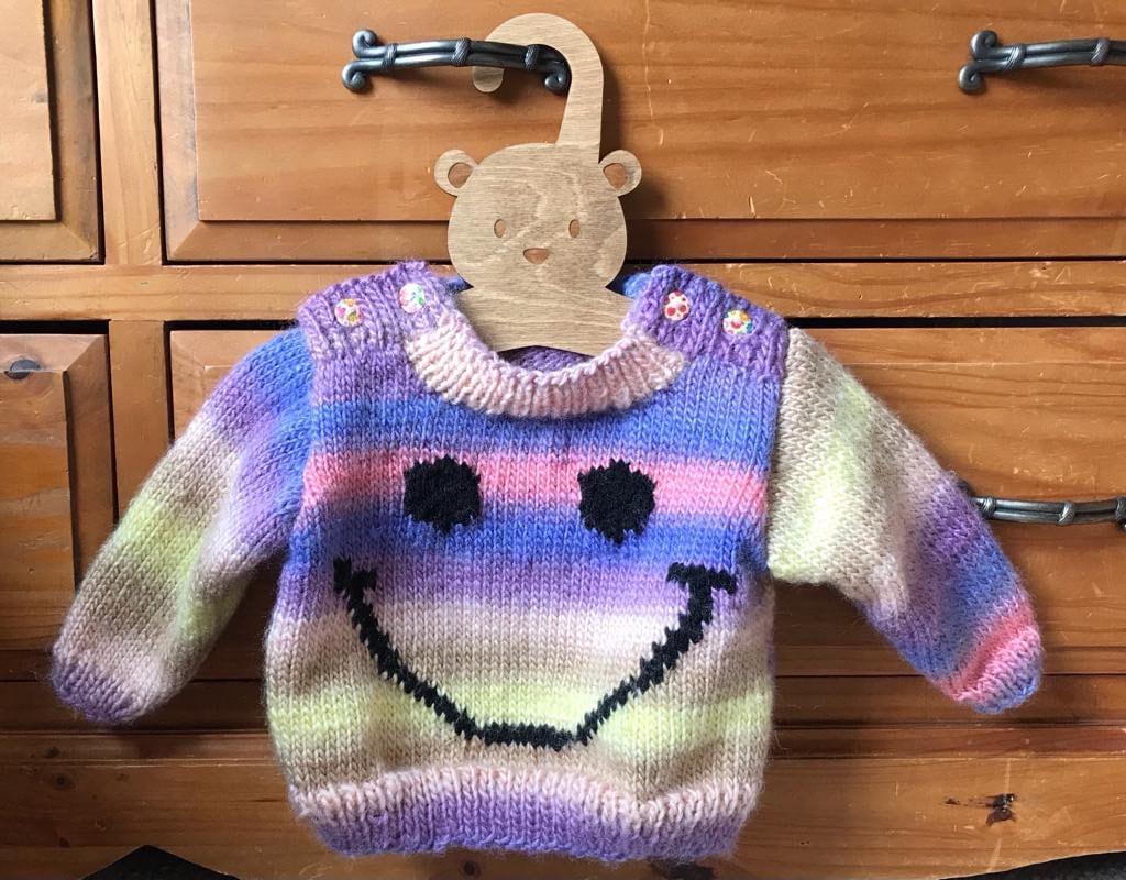 Smiley Face Jumper (handknitted Multicoloured Chunky Girls Jumper - Age ...