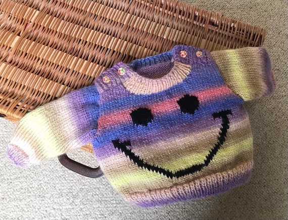 Smiley Face Jumper handknitted Multicoloured Chunky Girls | Etsy