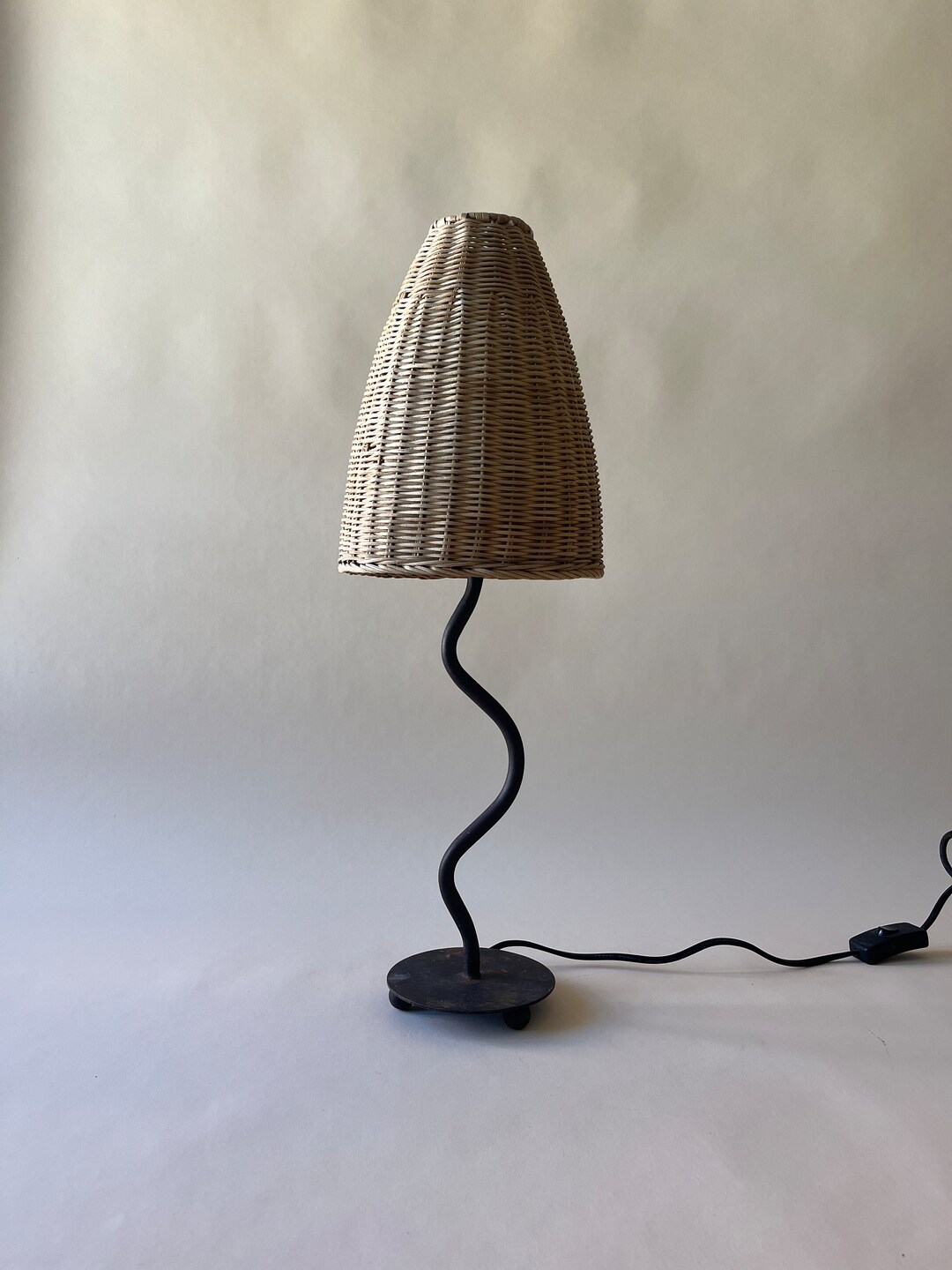 Vintage Squiggle Table Lamp With Wooden Bamboo Shade - Etsy