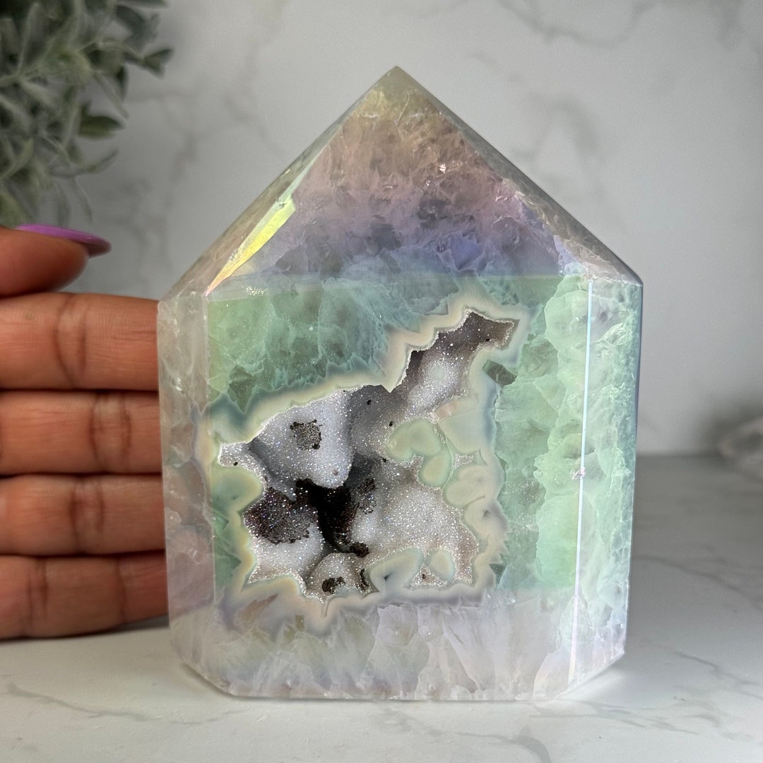 Angel Aura Agate Tower From Brazil With Sugar Druzy - Etsy
