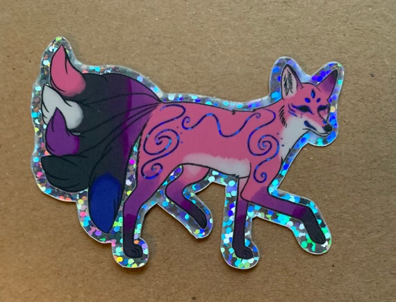 Genderfluid Pride Kitsune Fox Yokai Sticker | Etsy