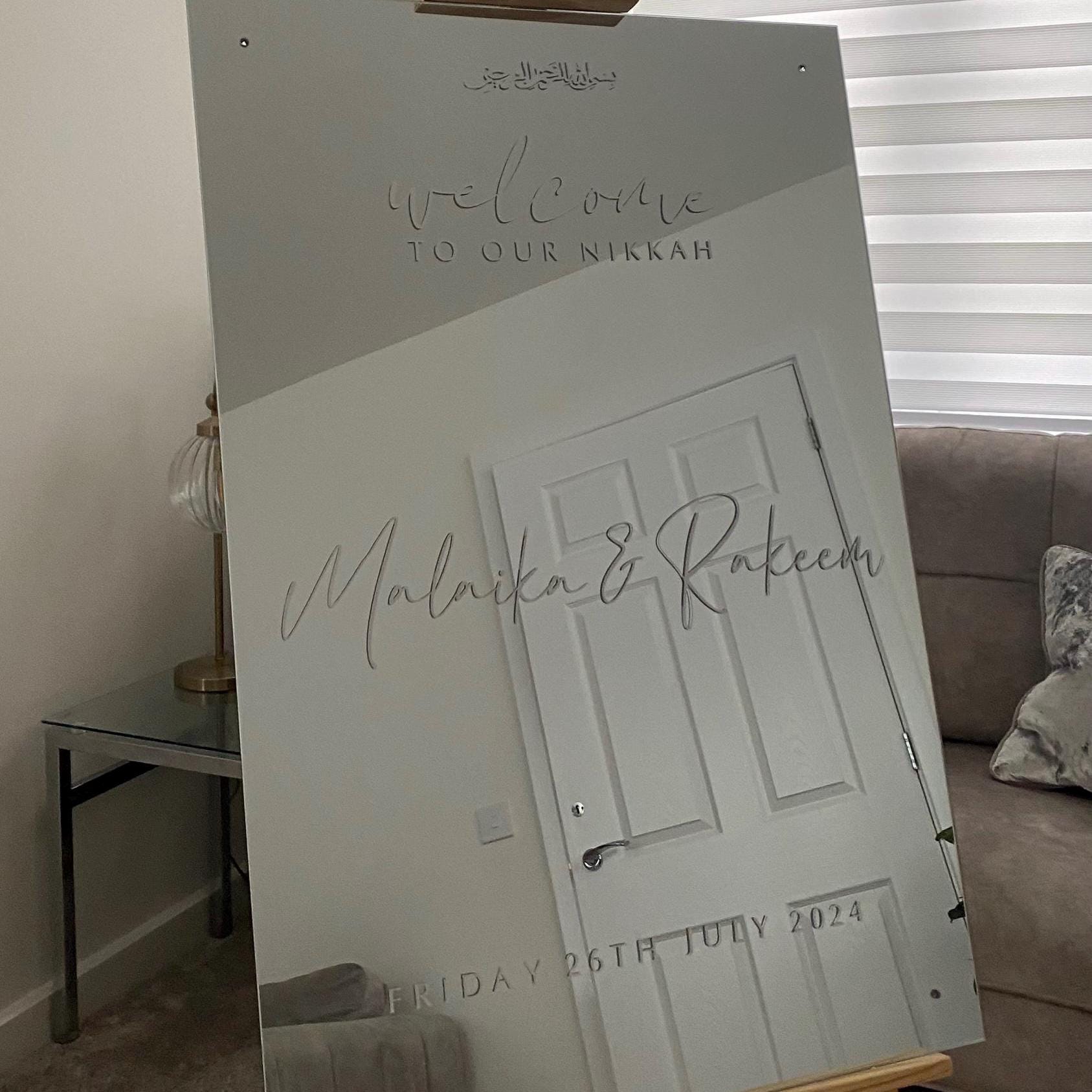 Personalised Mirror Wedding Welcome Sign. for Nikkah, Wedding, Walimah ...