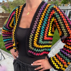 Crochet V Stitch Hexagon Cropped Cardigan - Etsy