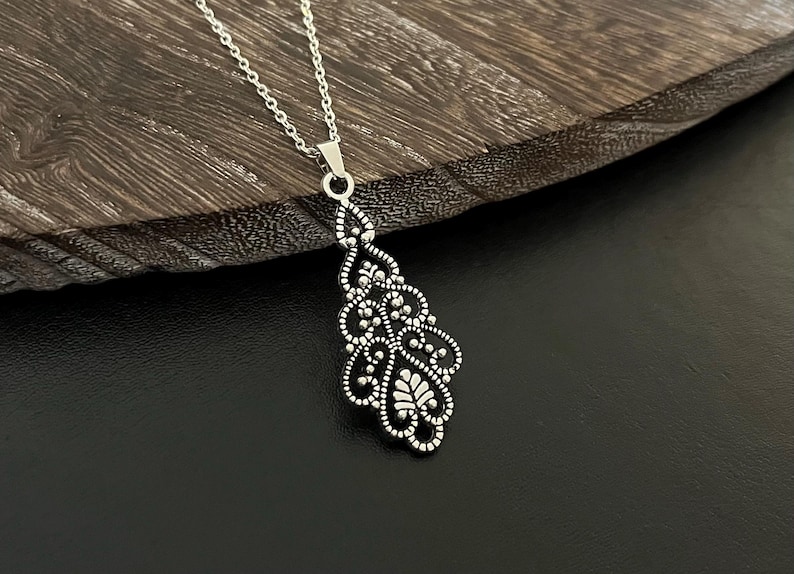 Boho Filigree Pendant Necklace: Antique Silver Plated, Ethnic Jewelry ...