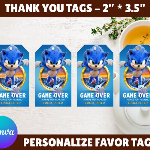 Sonic Thank You Tags Digital Printable Sonic the Hedgehog - Etsy UK