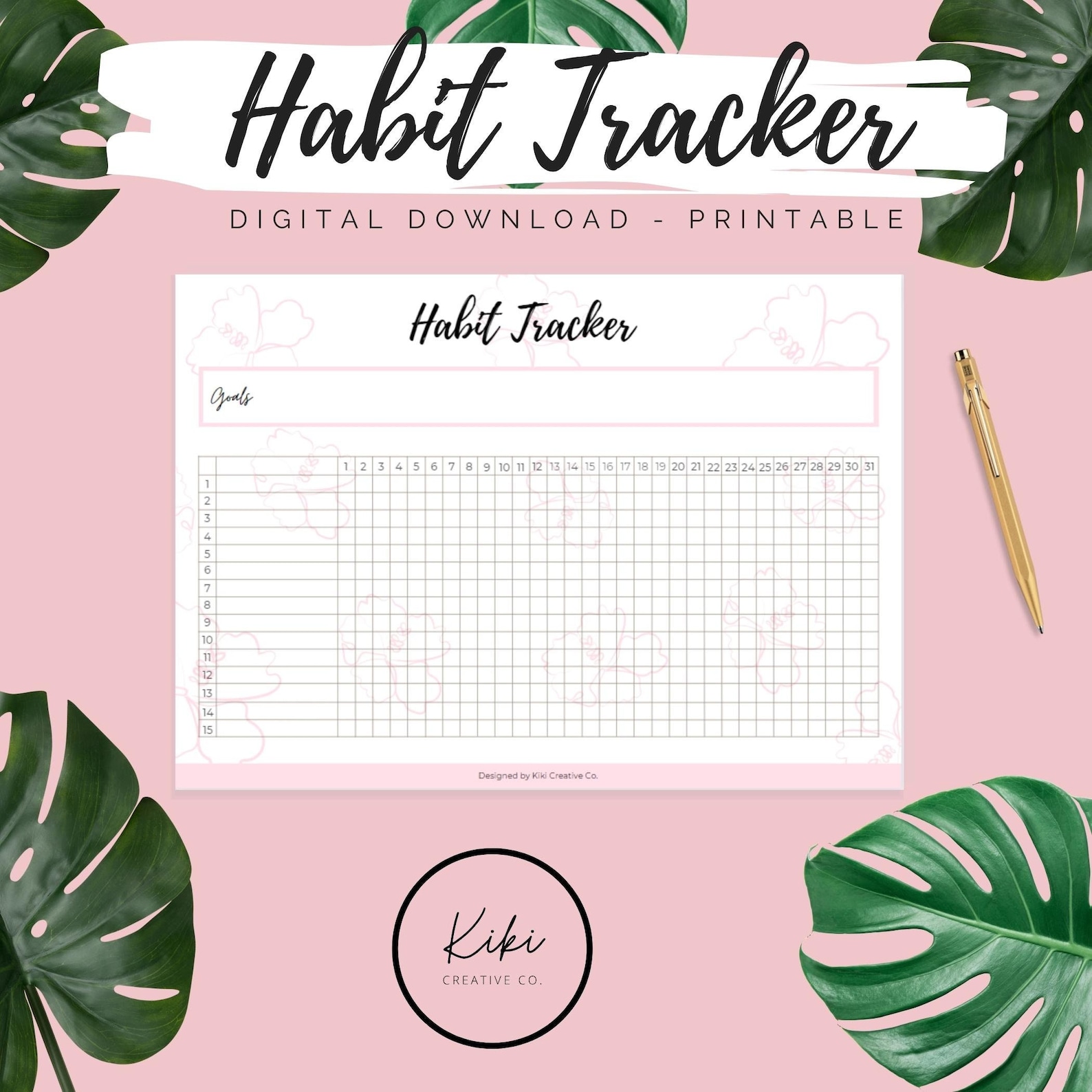 Monthly Habit Tracker Printable Landscape, Habit Tracker Template ...