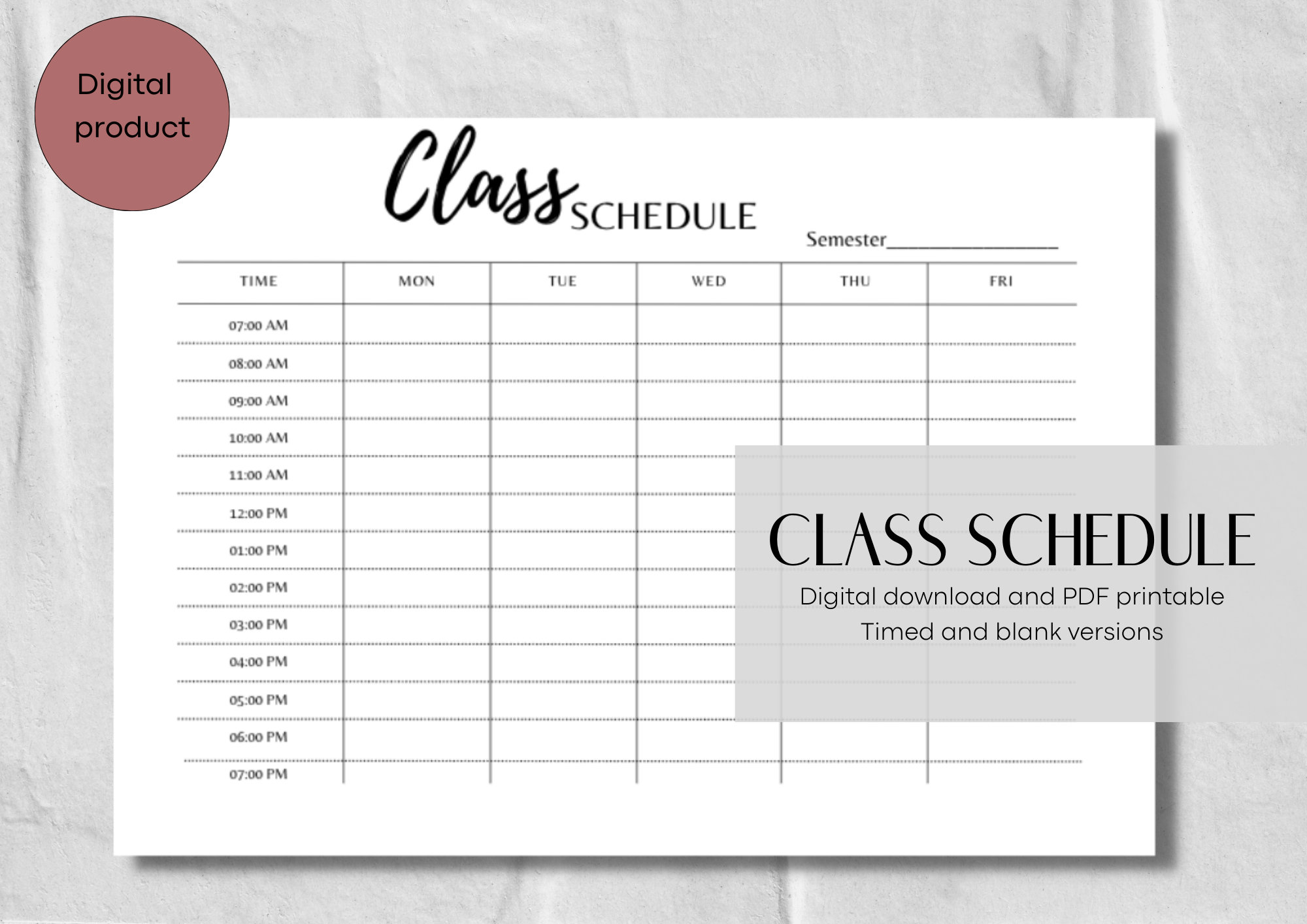 Printable Class Schedule | Digital Download | Pdf Printable Planner ...