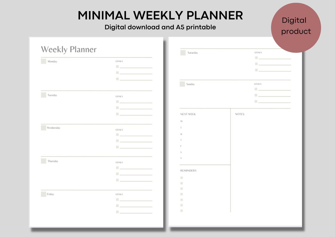 Printable Minimal Weekly Planner Digital Download Pdf Printable Planner ...