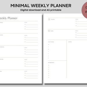 Printable Minimal Weekly Planner Digital Download Pdf Printable Planner ...