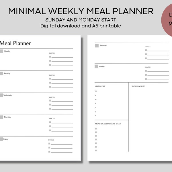 Printable Minimal Weekly Planner Digital Download Pdf Printable Planner ...