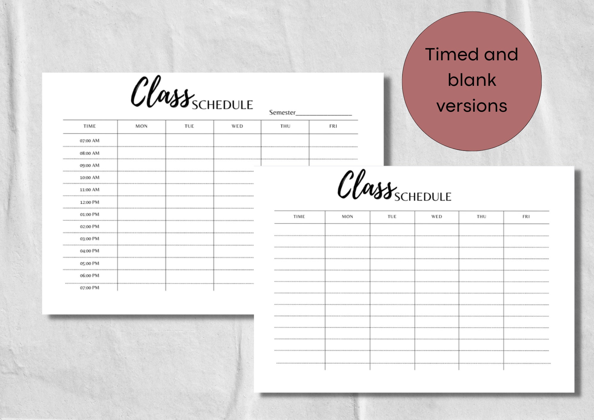 Printable Class Schedule | Digital Download | Pdf Printable Planner ...