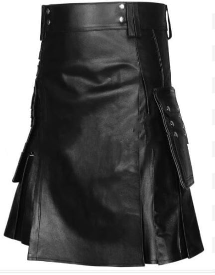 Cow Hide Black Leather Utility KILT for Men Scottish Utility Kilt Warrior Kilt LARP Vikings ...