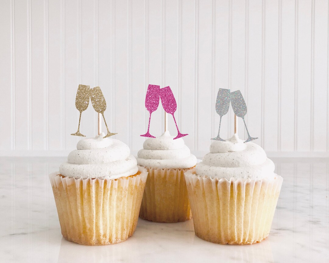 Champagne Cupcake Topper, Engagement Cupcake Topper, Wedding Cupcake ...