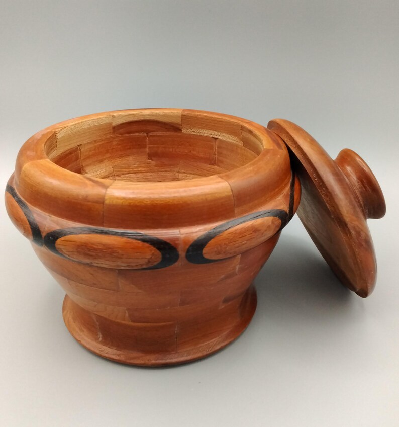 Segmented Wood Lidded Pot, Handcrafted Storage Container, Signed Earl ...