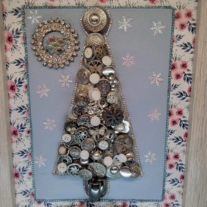 Handmade by Me, Button Art, Silver Christmas Tree, Button Christmas Tree Art, New Used Buttons ...