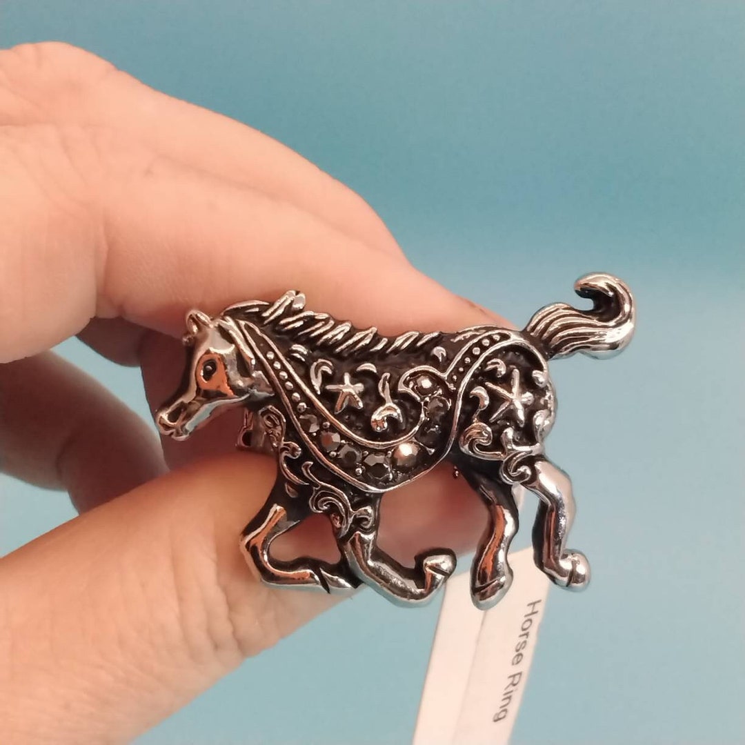 Jewelry, Ring, Horse, Trotting Horse, Adjustable Ring, Marcasite Metal ...