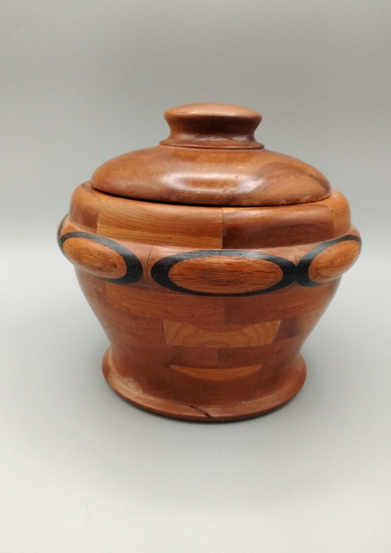 Segmented Wood Lidded Pot, Handcrafted Storage Container, Signed Earl ...