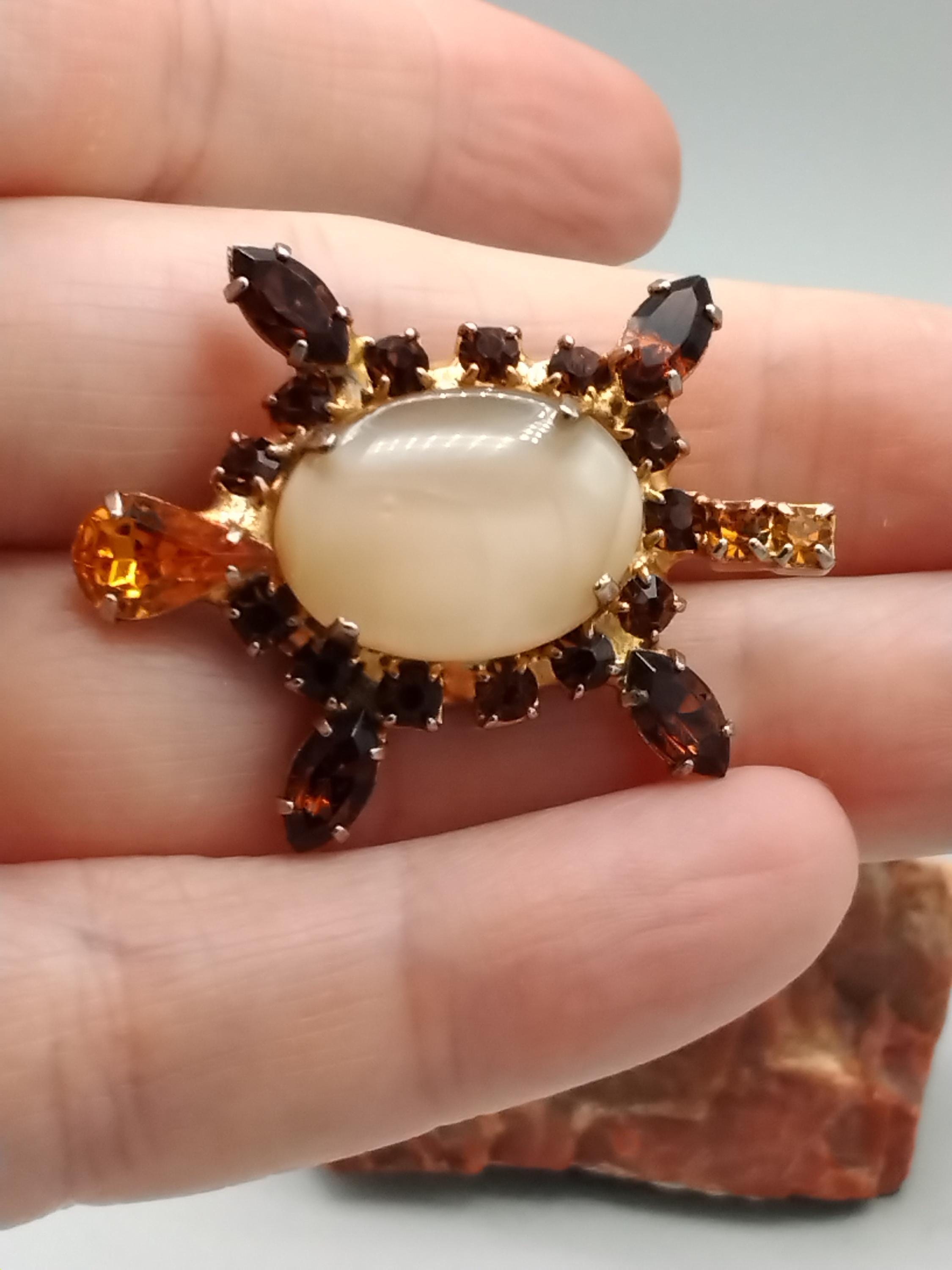 Vintage Jeweled Turtle Brooch, Rhinestone Cabochon, 1950s Style - Etsy