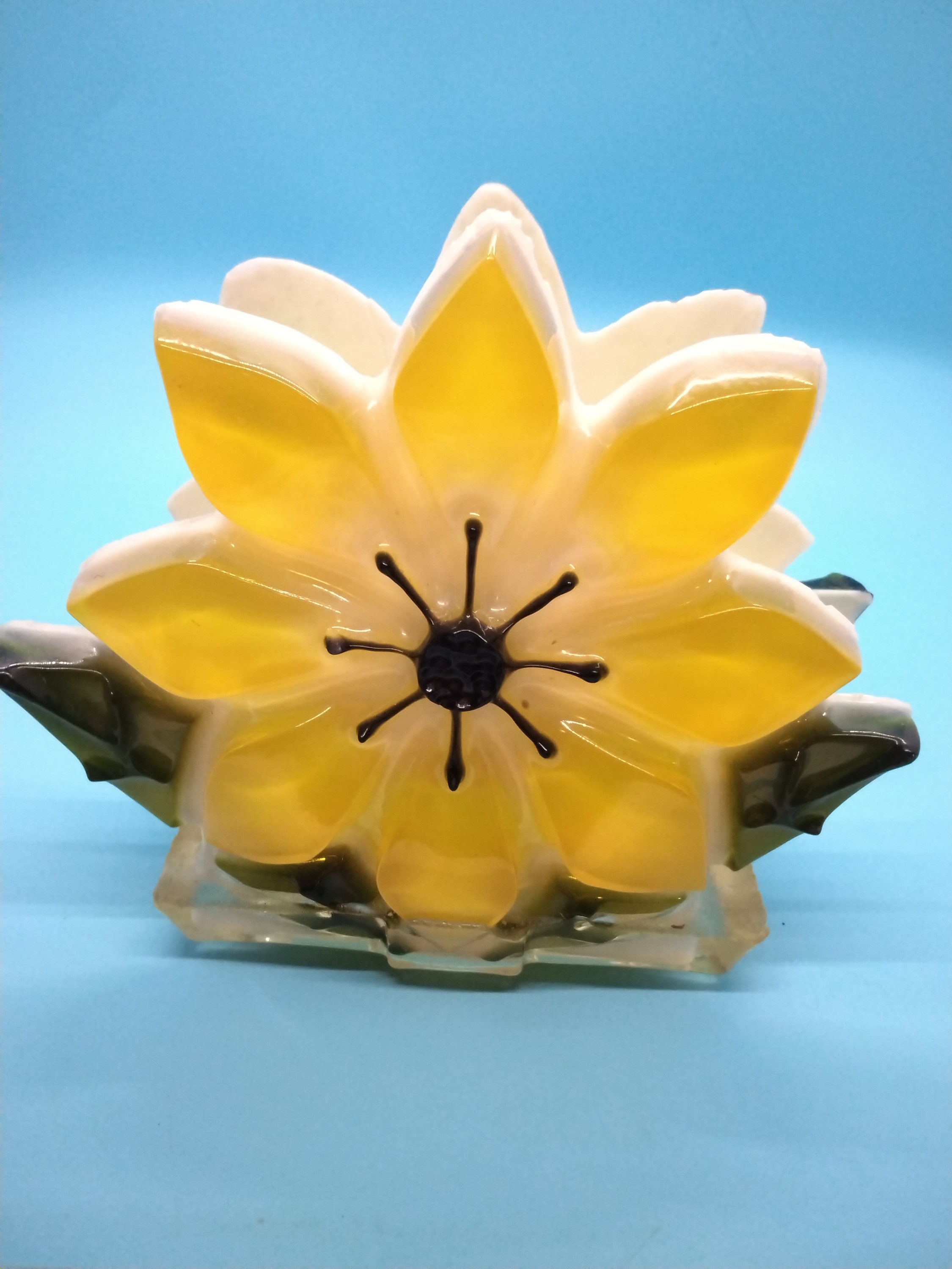 Lucite Flower Yellow Flower Double Sided Yellow Flower Napkin Holder Mail Holder Black Center Green Leafs Unmarked 1960s Used Vtg. Etsy