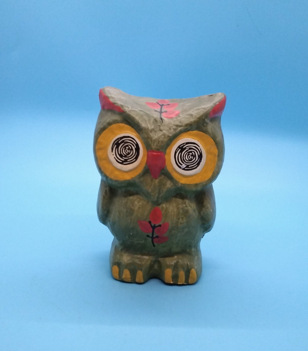 Figurine, Owl, Green Owl, Piggy Bank, Paper Mache Owl, Handcrafted ...