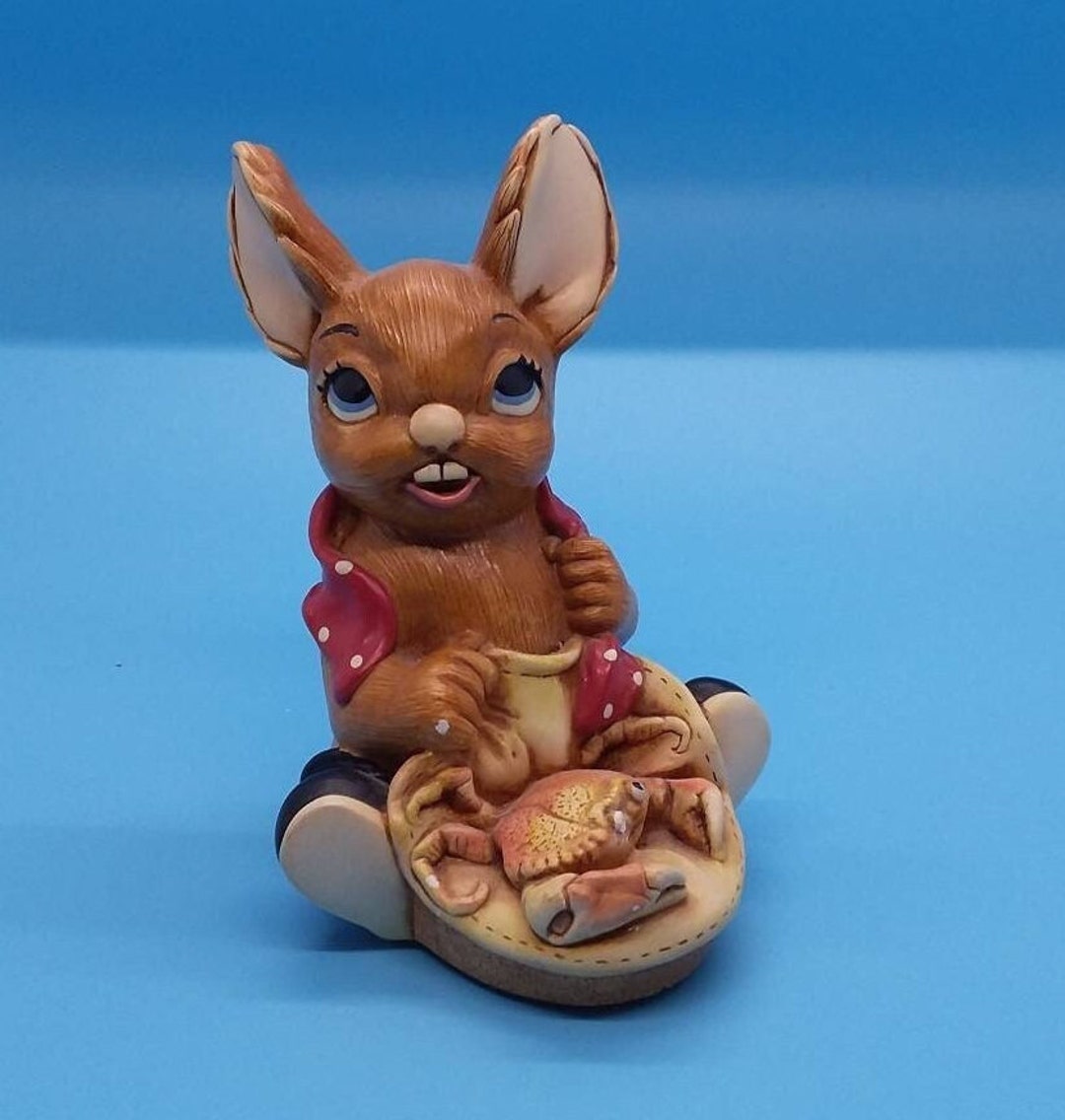 Figurine, Rabbit, Bunny, Boy, Nipper, Crab, Stonecraft, Handpainted ...