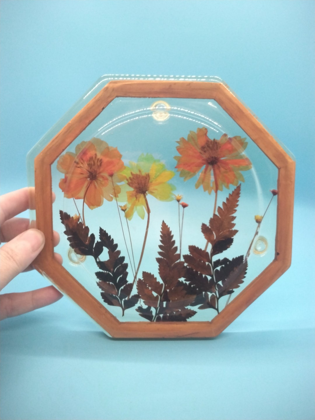 Gallery Wall, Lucite, Trivet, Hotplate, Wood Frame, Pressed Flowers ...