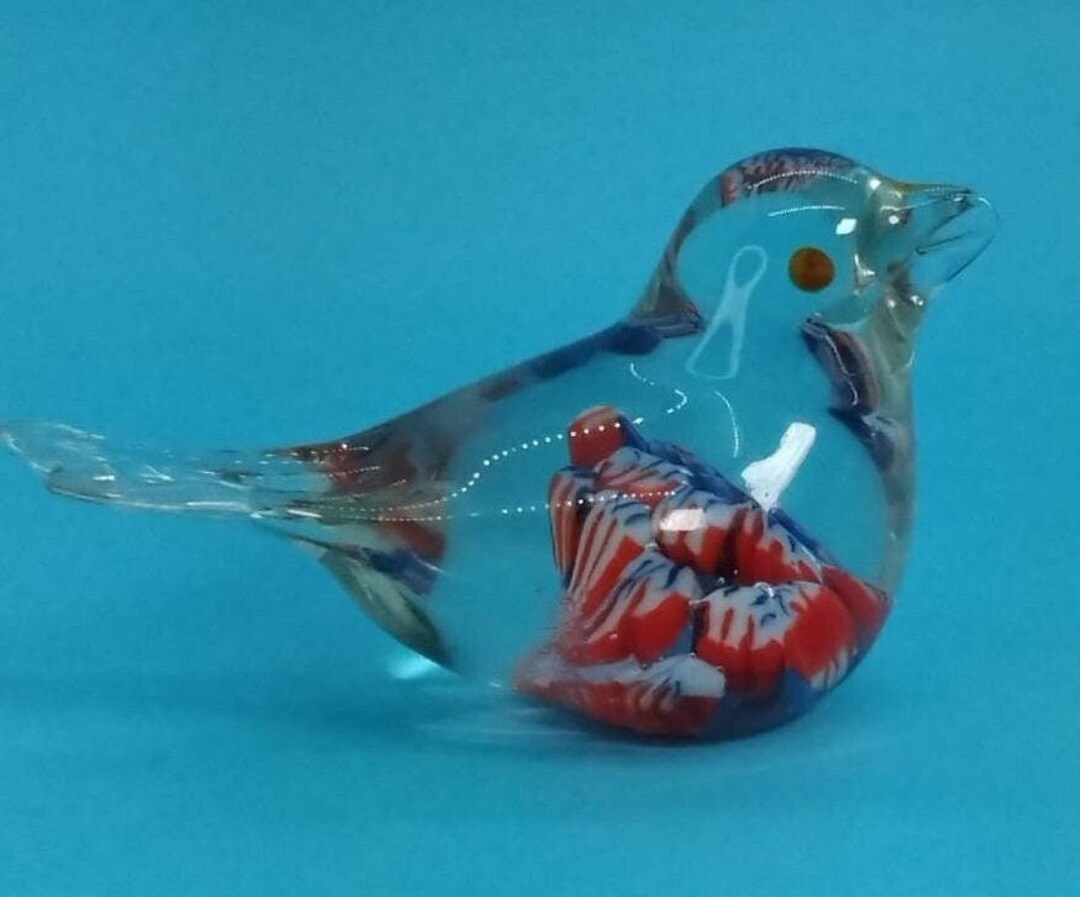 Vintage Art Glass Chickadee Paperweight, Red White Blue Milliefiori ...