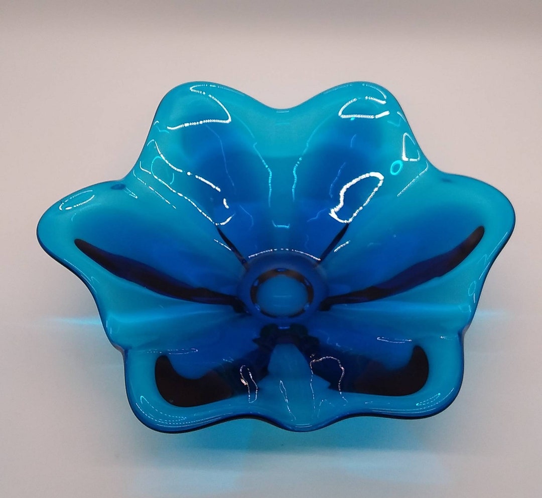 Art Glass Bowl Blue Bowl Translucent Teal Blue Bowl Flower - Etsy