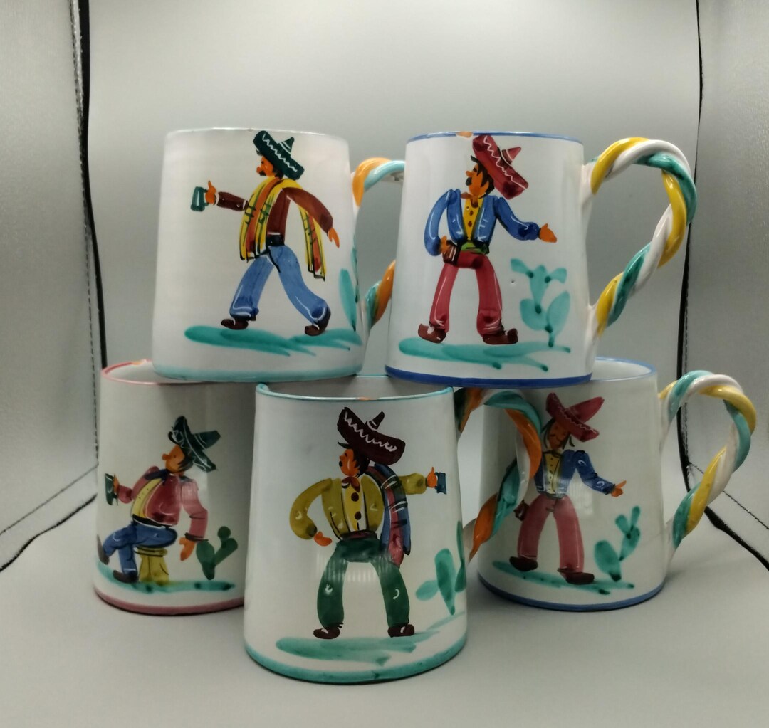 Mugs, Cups, Coffee Mugs, Italian Redware, Large 12oz. Mugs, Handpainted ...