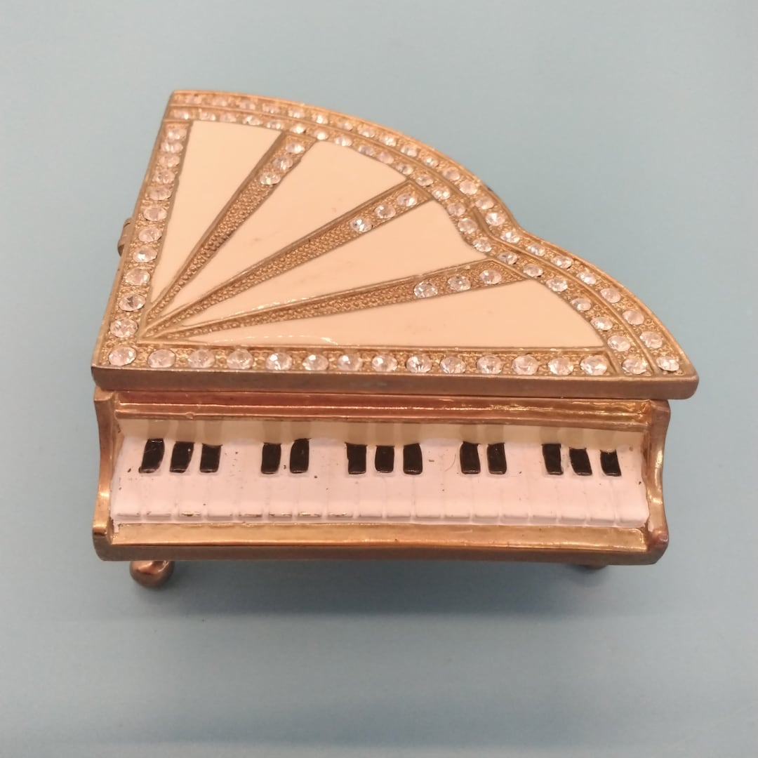 Trinket Box, Piano, Grand Piano, Ivory Enameled, Gold Tone Gilting ...