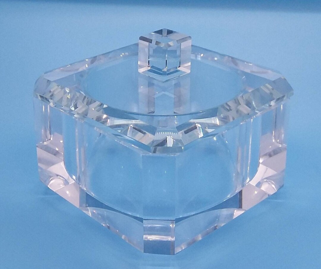 Trinket Box, Art Glass Box, Lidded Box, Clear Cyrstal, Square Interior ...
