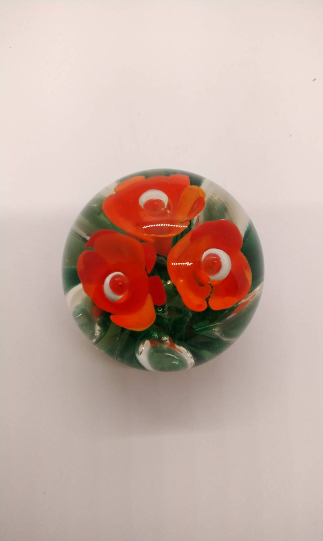 Art Glass, Paperweight, Blood Orange Flowers, Three Trumpet Flowers ...