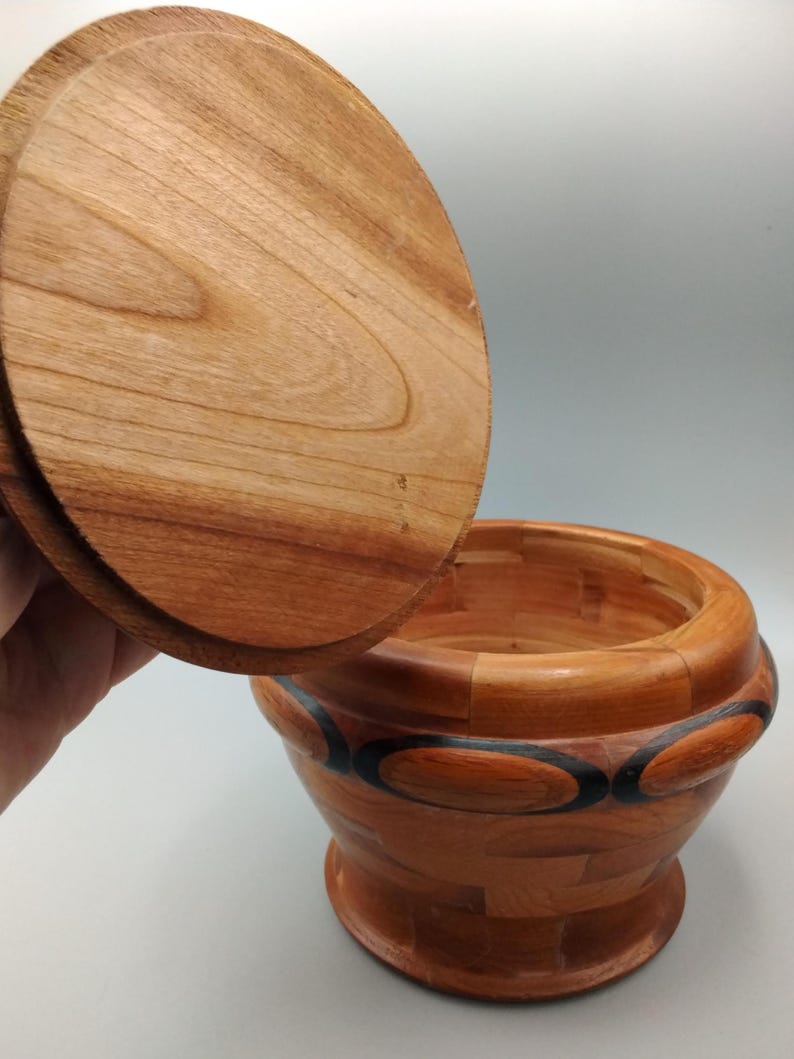 Segmented Wood Lidded Pot, Handcrafted Storage Container, Signed Earl ...