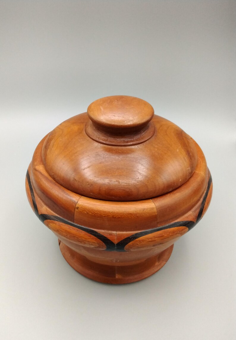 Segmented Wood Lidded Pot, Handcrafted Storage Container, Signed Earl ...