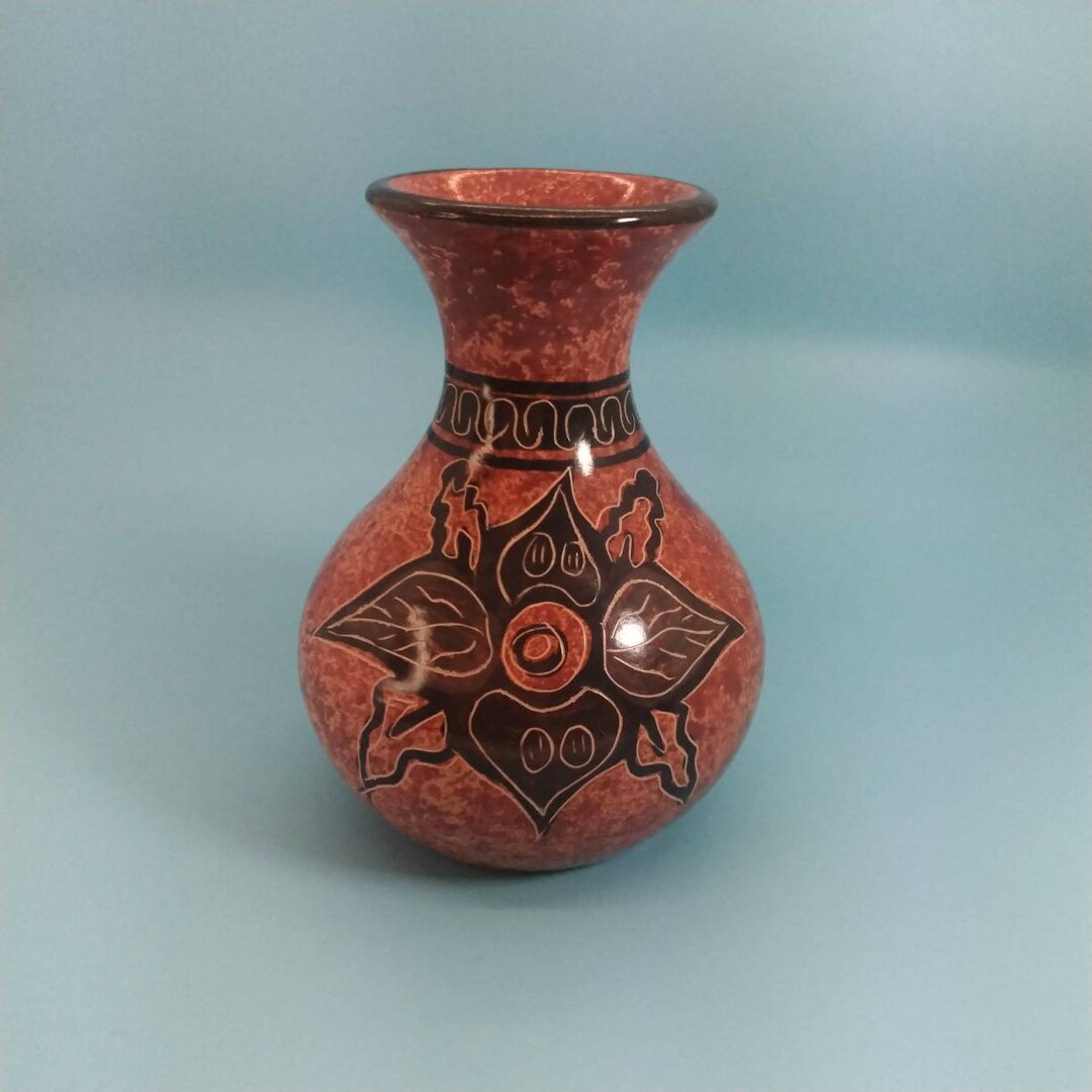 Mexican, Pottery, Vase, Mini Vase, Bud Vase, Orange Spongeware ...