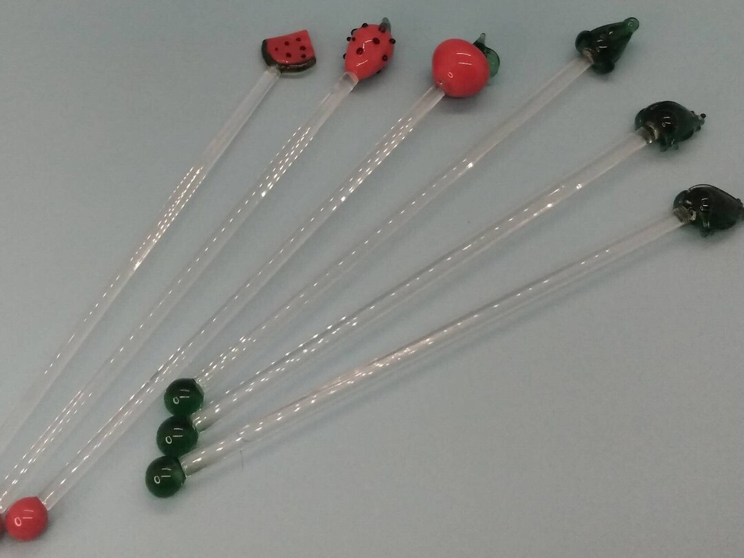 Art Glass, Stir Sticks, Swizzle Sticks, Glass Green Frogs, Red Glass ...