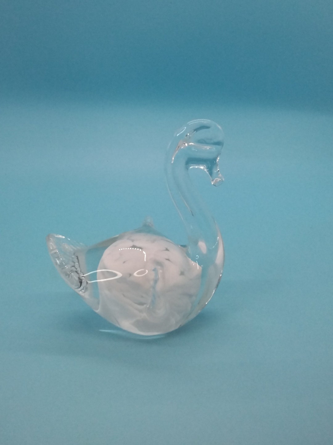 Art Glass, Swan, Solid Glass Swan, Swan Figurine, Cased White Glass ...
