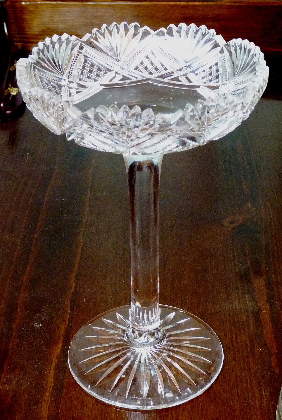 Vintage Lead Crystal Pedestal (9") Bowl W/ Sawtooth Rim - Etsy