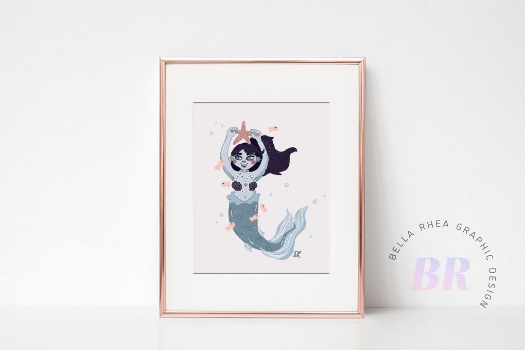 Playful Mermaid Art Print, Digital Print, Bathroom Decor, Nursery Decor ...