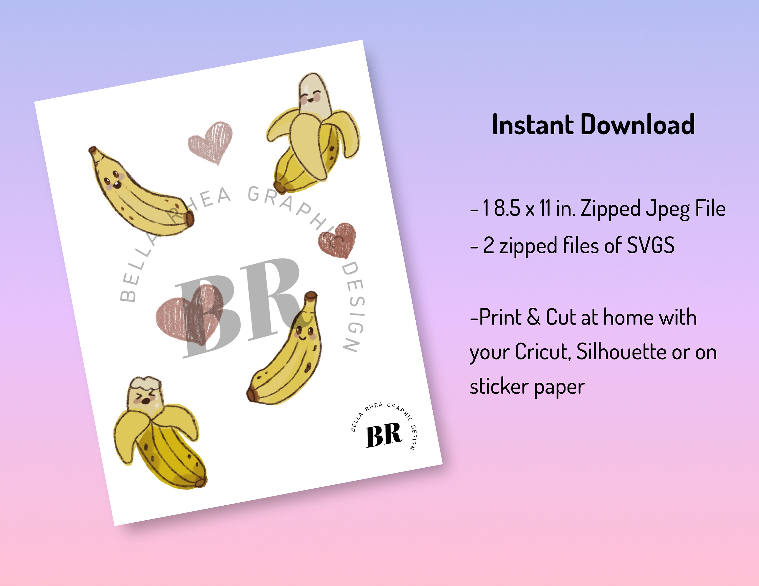 Printable Kawaii Banana Stickers, SVG Stickers, Print and Cut Banana ...