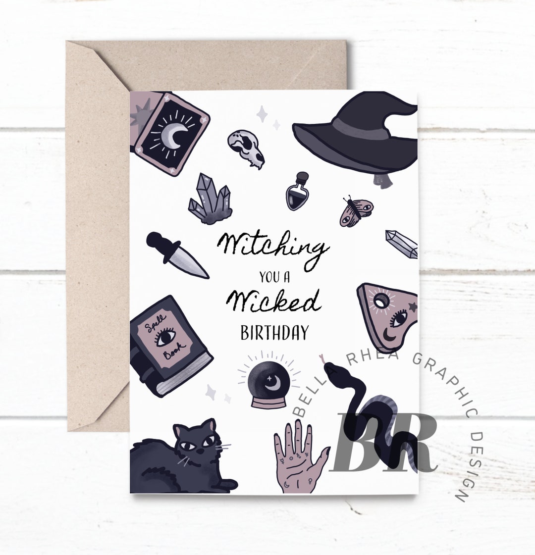 Witching You a Wicked Birthday Card, Witchy Goth Card, Witch Birthday ...