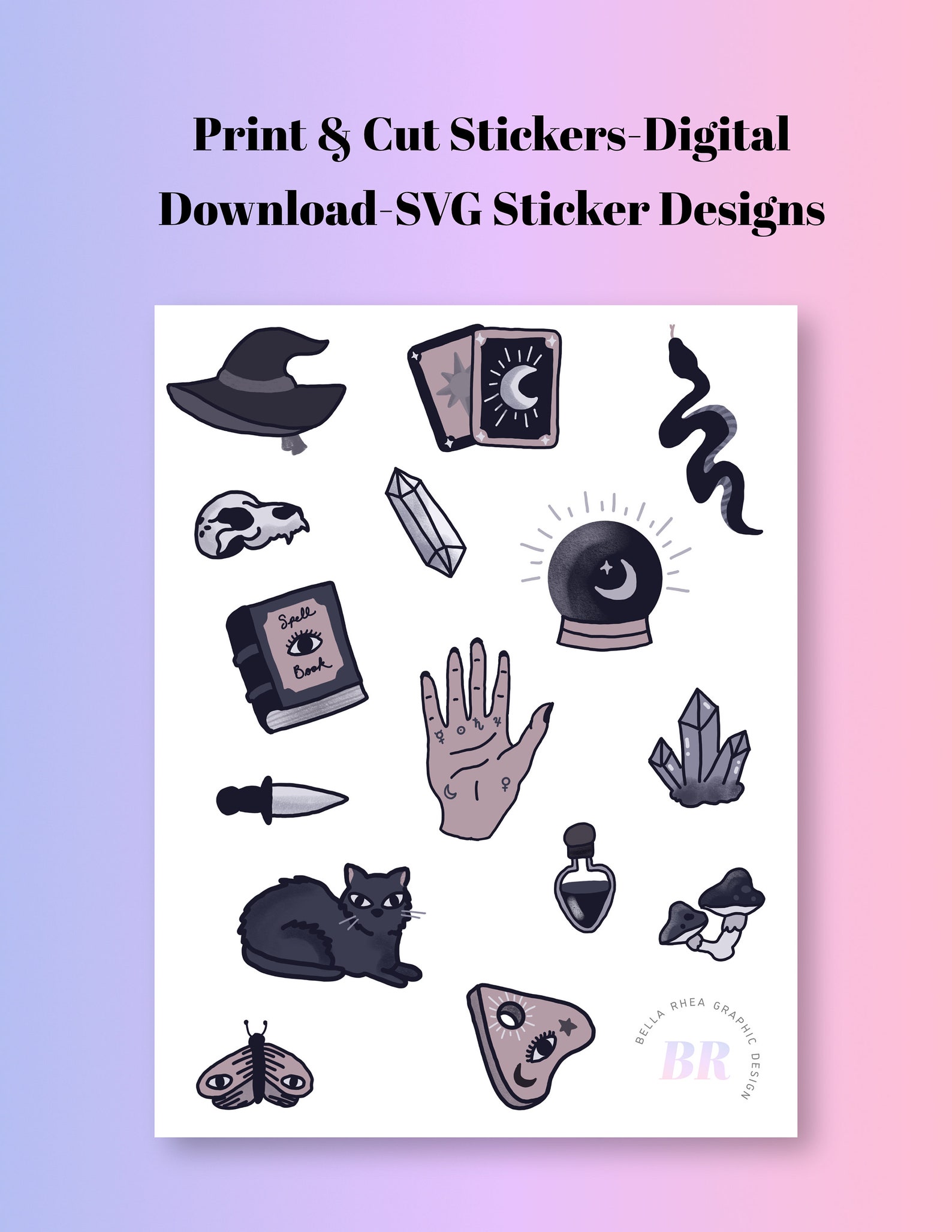 Printable Witchcraft Stickers, SVG Stickers, Print and Cut Witchy ...