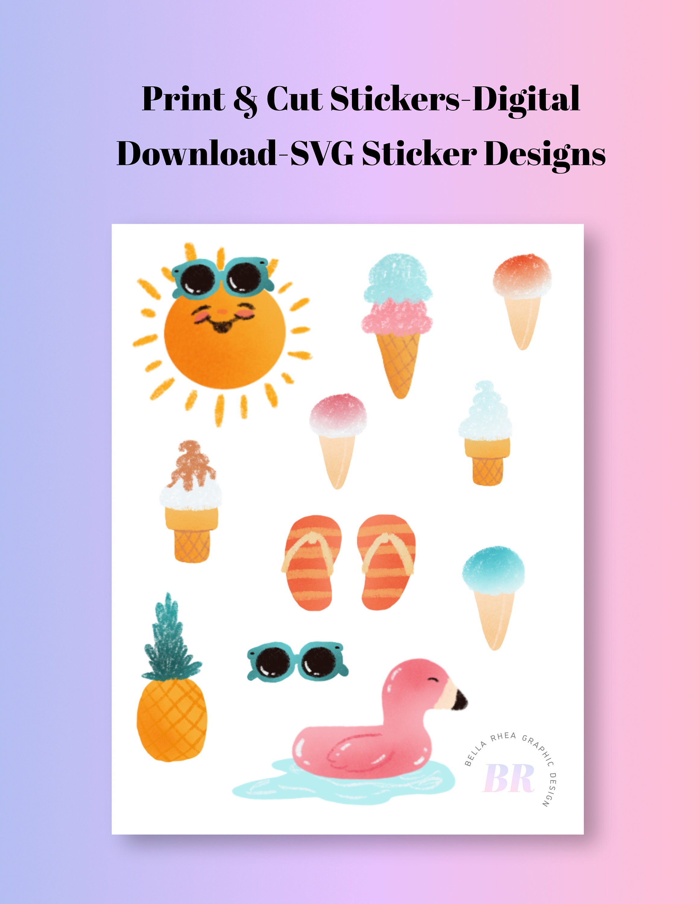 Printable Summer Stickers, SVG Stickers, Print and Cut Summer Stickers ...