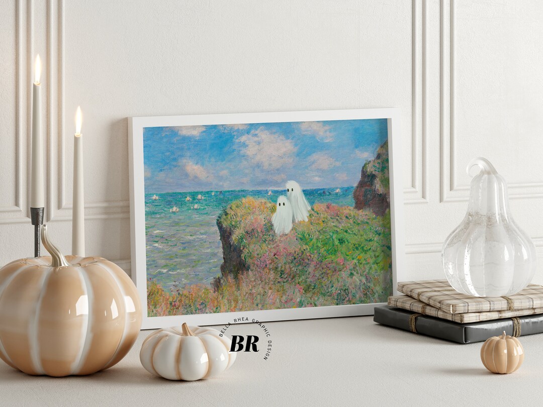 Cute Ghosts on a Cliff Painting, Ghosts in Monet Painting, Whimsical ...
