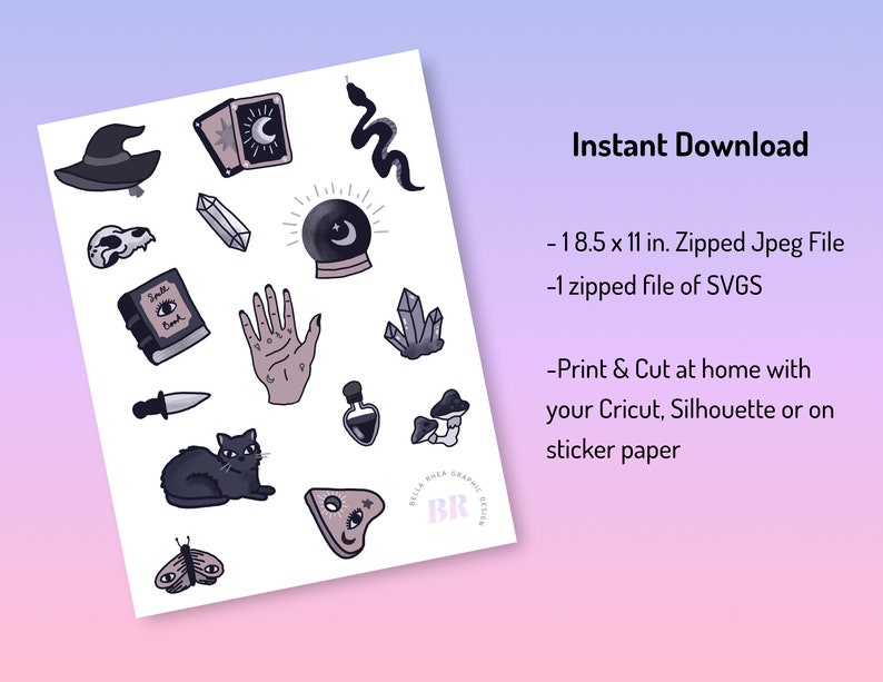 Printable Witchcraft Stickers, SVG Stickers, Print and Cut Witchy ...