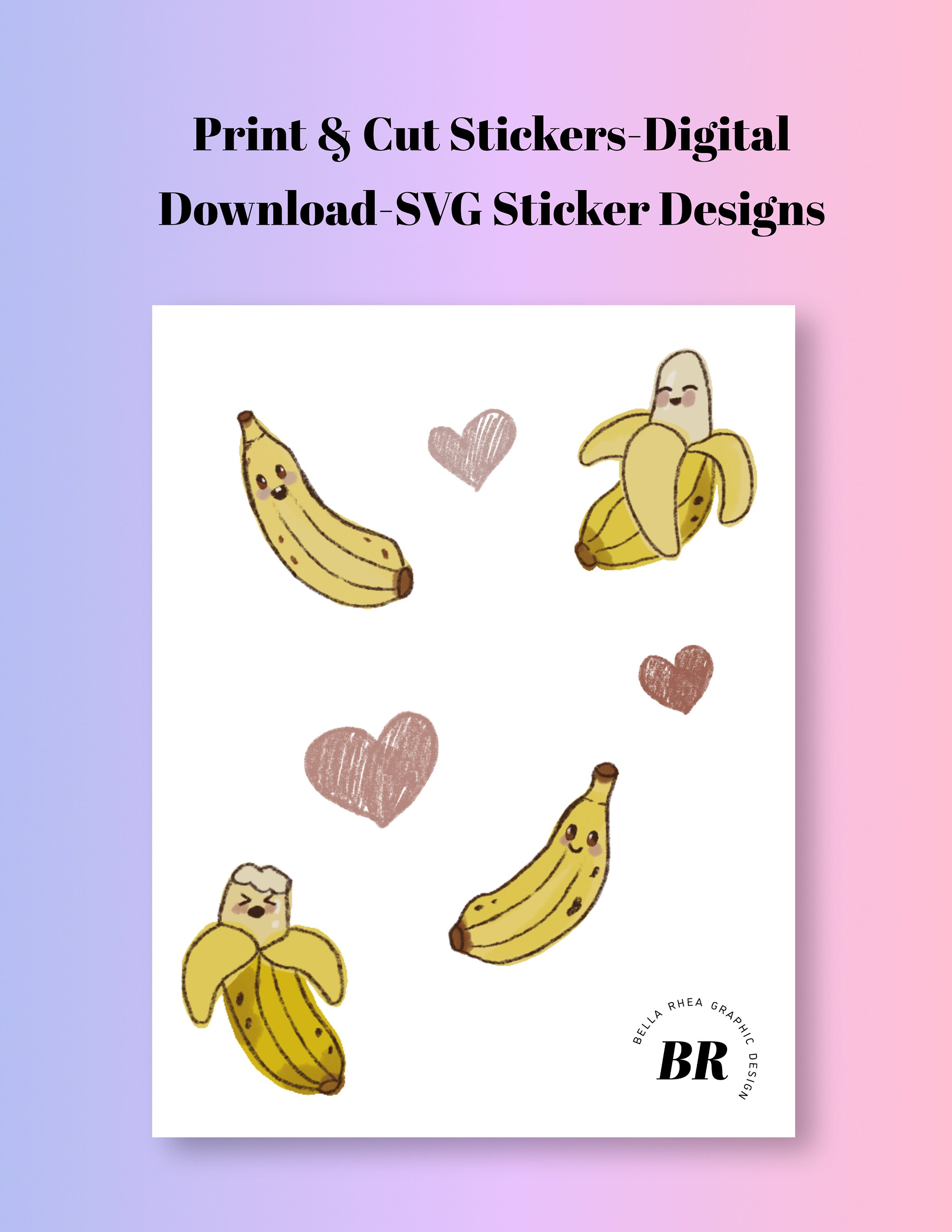 Printable Kawaii Banana Stickers, SVG Stickers, Print and Cut Banana ...